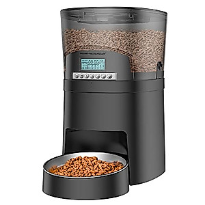 Cat Feeder, HoneyGuaridan 4.5L Automatic Pet Feeder for Dogs Food Dispenser Auto Cat Feeder – 6 Meal Portion Control, Distribution Alarm, Programmable Timer Feeder, Customizable Voice Recorder Black