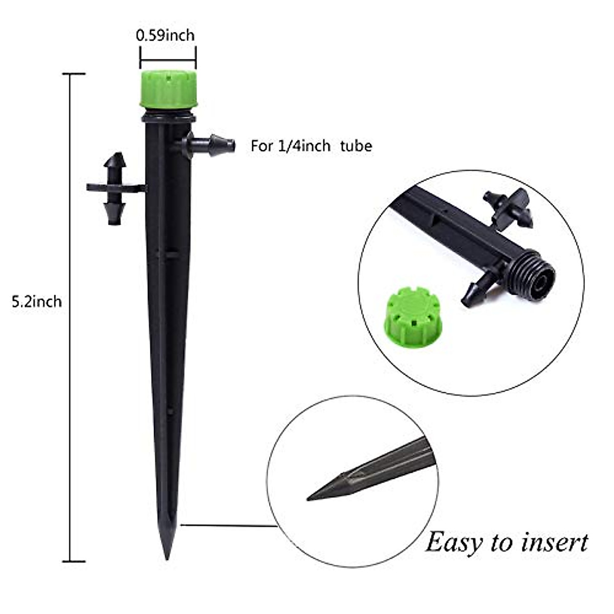 Kalolary 100PCS Green Irrigation Drippers Drip Emitters, Micro Spray Adjustable 360 Degree Full Circle Pattern Water Flow Sprinkler Fits 1/4 (4-6mm) Irrigation Tubing for Garden Irrigation