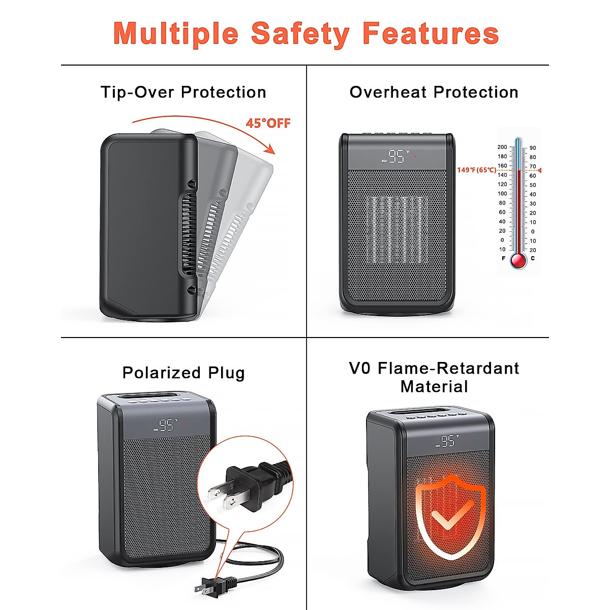 TriPole Space Heater Portable Electric Heater with Thermostat, 80° Oscillating Small Space Heaters for Indoor Use, 1500W Fast Heating PTC Ceramic Heater for Bedroom Office Desk, 1-12H Timer, ECO Mode