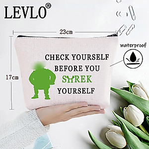 LEVLO Monster Movie Cosmetic Bag Green Monster Fans Gift Check Yourself Before You Monster Yourself Makeup Zipper Pouch Bag (Check Yourself)