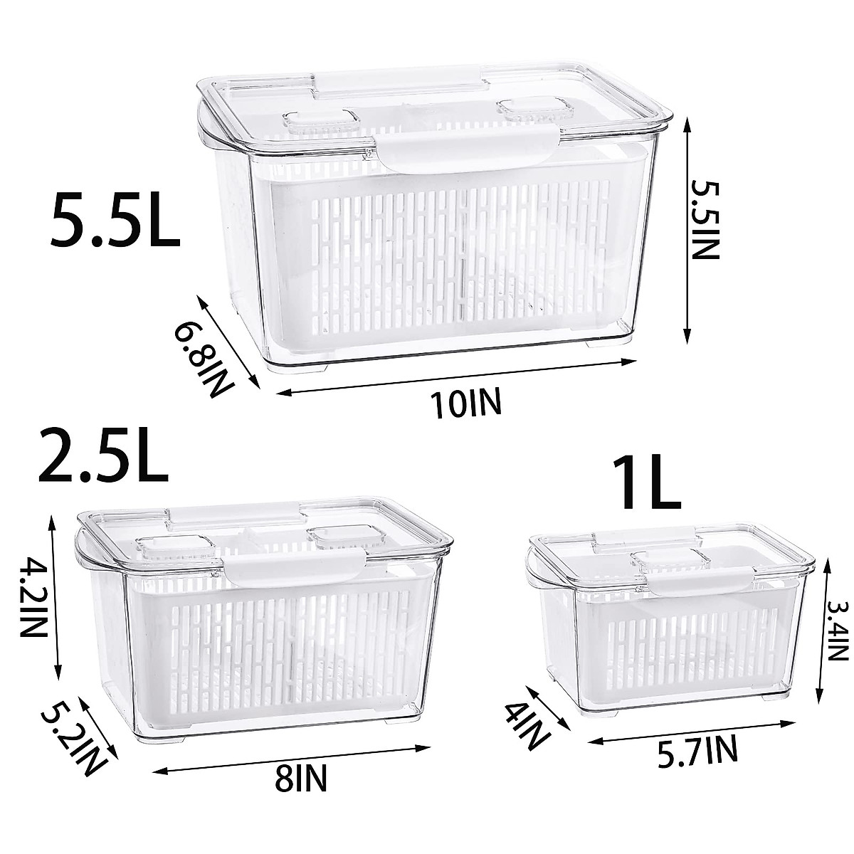 Cedilis 3 Pack Plastic Produce Saver Container, Vegetable Storage Containers for Refrigerator, Fruit Storage Organizer Bins with Divider, Fridge Container Box, White（Not Dishwasher Safe