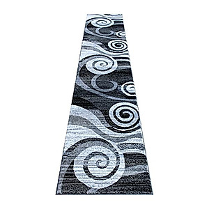 Flash Furniture Cirrus Collection Swirl Patterned Area Rug - Gray Olefin Fibers with Jute Backing - 2' x 11' - Entryway, Living Room, Bedroom