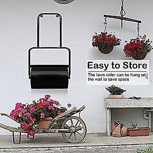 Lawn Roller, 19.5in Water and Sand Filled Garden Drum Roller with U Shaped Handle Tow beind Sod Roller for Planting, Park, Garden, Yard, Ball Field Seeding Black Iron Cylindrical