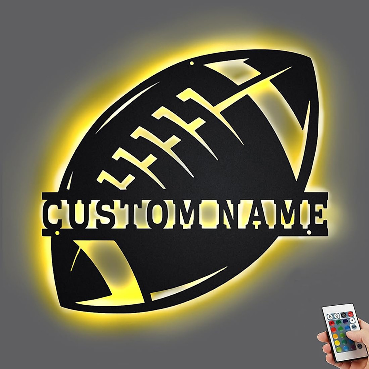 Personalized Football Gifts for Men Custom Name Football with Led Night Light, Football Neon Light Wall Sign 16 Colors Changing with Remote Control, Sport Lover Christmas Birthday Gift (Style 2)