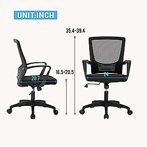 Home Office Chair Ergonomic Desk Chair Mesh Computer Chair Lumbar Support Modern Executive Adjustable Rolling Swivel Chair Comfortable Mid Black Task Chair, Black
