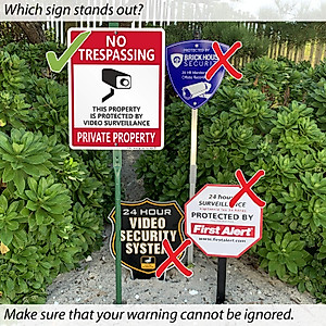 SmartSign "No Trespassing - This Property Is Protected By Video Surveillance, Private Property" LawnBoss® Sign | 10" x 12" Aluminum Sign With 3' Stake