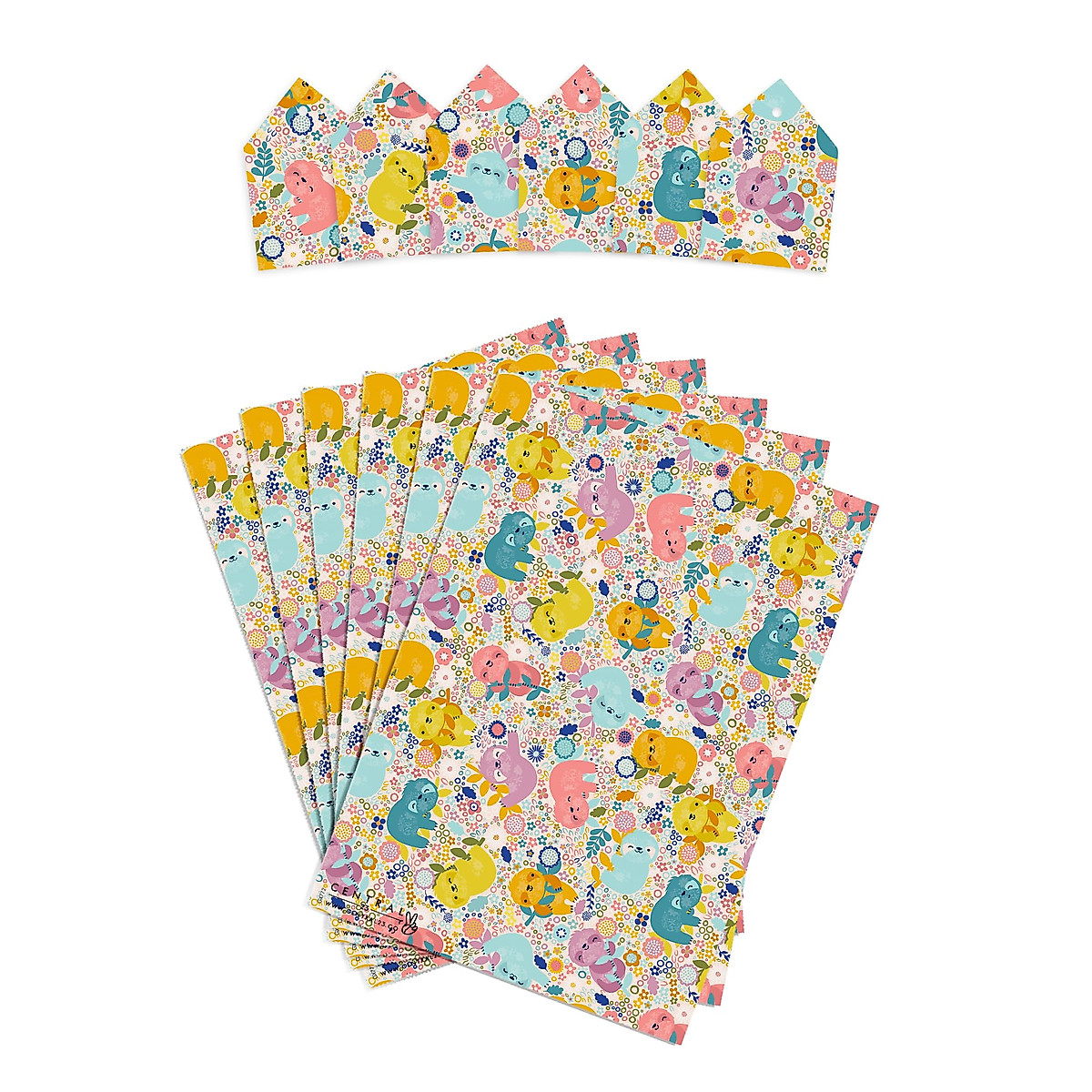 CENTRAL 23 Sloth Wrapping Paper Birthday - 6 Sheets of Animal Gift Wrap for Girls - New Baby - Floral - For Baby Shower Easter Baptism - Recyclable