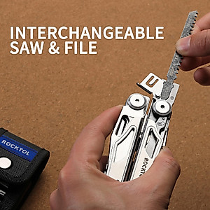 ROCKTOL Multitool, 29-in-1 Multitool Pliers with Replaceable Wire Cutters and Saw, Heavy-duty Stainless Steel Multi-tool Set and Nylon Sheath for Camping Survival multi tool for Man