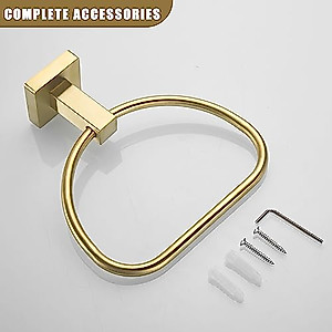 Leyden Brushed Gold Hand Towel Holder, Bathroom Towel Ring, Bath Hand Towel Hangers Wall Mounted Half Round Modern