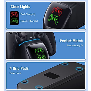 Controller Charging Station for PlayStation 5 Dualsense Controller with Dual Stand Charger Dock, Upgrade Controller Charger for PS5 Accessories Fast Charging Cable, Charging Station Black for PS5