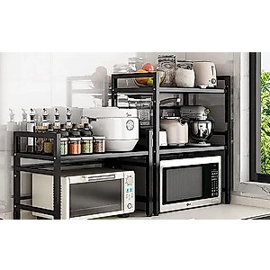 SIMCAS Extendable Microwave Oven Rack, 2-Tier Microwave Stand/Toaster Shelf Heavy Duty Kitchen Countertop Organizer Shelf, 160lbs Weight Capacity, Easy Installation Carbon Steel Upgraded Bearing,Black