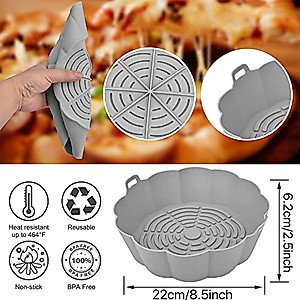 4 Pack Air Fryer Silicone Liners Reusable Round Insert, 8.5 Inches for 5 to 8 Qt Food Safe Air Fryer Basket Accessories Dishwasher Washable Replacement Silicone Pot for Oven Accessories
