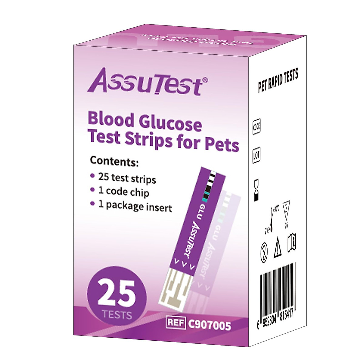 AssuTest® Blood Glucose Pet Health Monitoring Test Strips – Home Veterinary Care for Accurate Measurements – Manage Your Pet's Diabetes in an Affordable and Convenient Way - 25 Pcs/Box with 25 Lancets