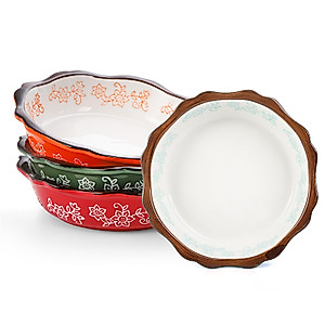 Cedilis 4 Pack Ceramic Mini Pie Pans, 6 inch Pot Pies Pan with Fluted Rims, 10oz Small Pie Dish for Baking Individual Quiche, Tarts, Fruit Pies, Microwave and Dishwasher Safe, 4 Color