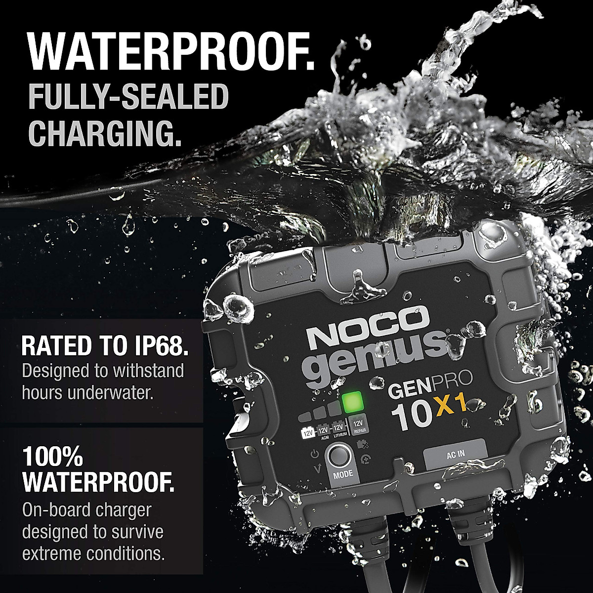 NOCO Genius GENPRO10X1, 1-Bank, 10A (10A/Bank) Smart Marine Battery Charger, 12V Waterproof Onboard Boat Charger, Battery Maintainer and Desulfator for AGM, Lithium (LiFePO4) and Deep-Cycle Batteries