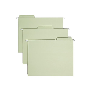 Smead Erasable FasTab Hanging File Folder, 1/3-Cut Built-in Tab, Letter Size, Moss, 20 per Box (64032)