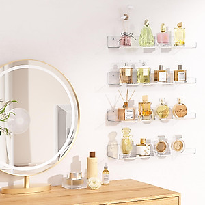 upsimples 16 Pack Acrylic Shelves for Wall Storage, 15" Floating Bookshelves for Kids, Display Shelf Organizer for Bathroom, Bedroom, Living Room, Kitchen, Room Decor, Clear