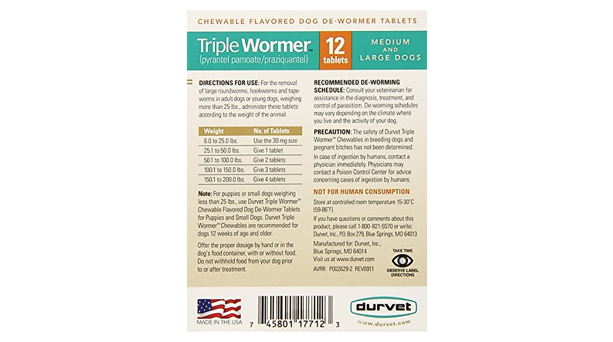 Durvet Triple Wormer for Medium & Large Dogs - 7-Way Control