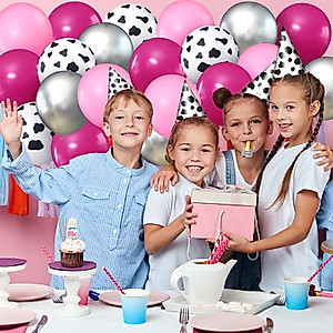 70 Pieces Western Theme Party Decorations Bachelorette Birthday Cow Balloons Rodeo Balloons Rose Red, Pink, Silver, Cow Print Latex Balloons for Baby Shower Cowgirl Party Supplies