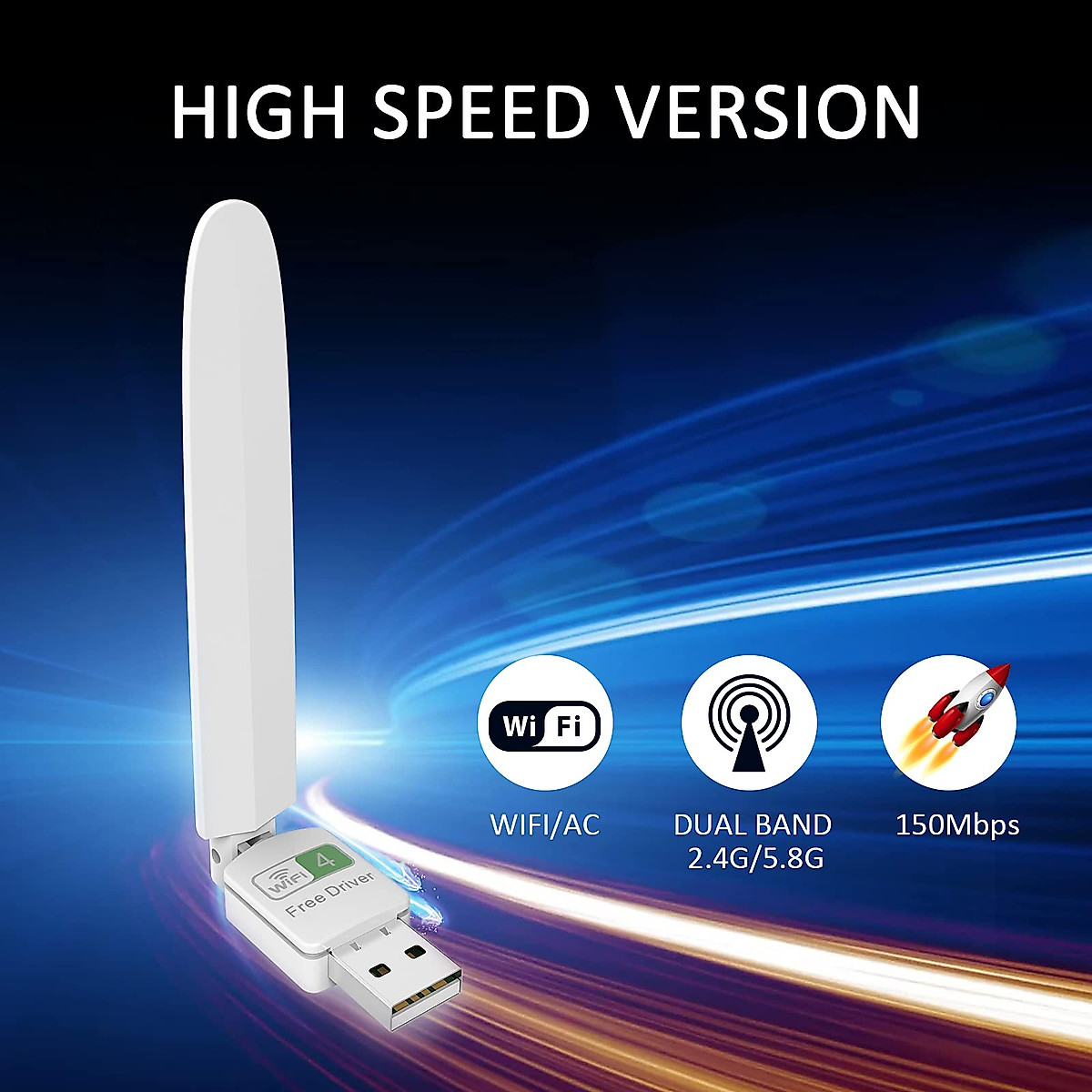 PIX-LINK Driver-Free USB WiFi Adapter, Dual-Frequency 2.4, WiFi USB, 150m WiFi Adapter for Desktop, WiFi dongle, Compatible with WIN7/8/10/Vista