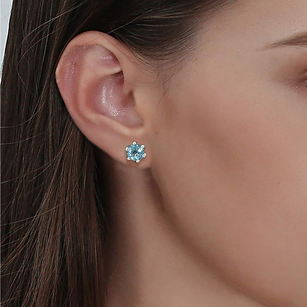 Agvana 14K Solid White Gold Solitaire Tiny 0.44 Carat Aquamarine Stud Earrings for Women March Birthstone Jewelry Anniversary Birthday Gifts for Women Mom Wife Daughter Her