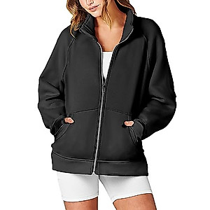 Caracilia Women's Oversized Sweatshirts Long Sleeve Zip Up Y2K Trendy Fashion Sweatshirt Jackets Pullovers Active Comfy Cute Clothes With Thumb Hole C112A0-heise-S Black