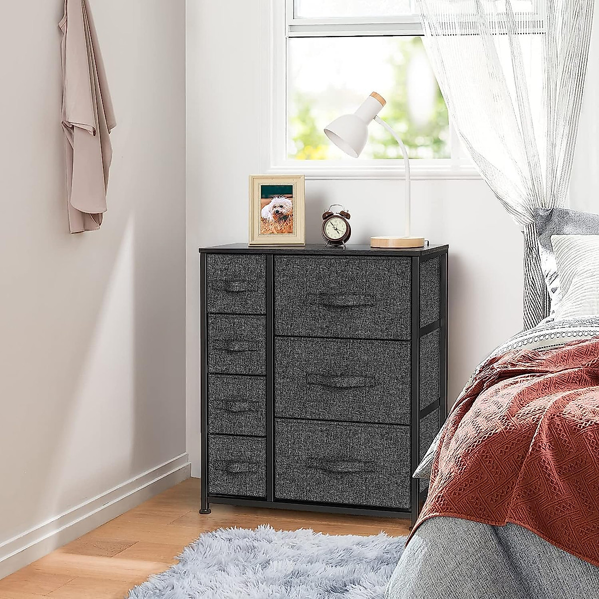 Pipishell Fabric Dresser with 7 Drawers, Storage Tower Drawer Dresser for Bedroom, Closets, Bedroom, Nursery Room, Hallway, Entryway, with Wood Top and Easy Pull Handle
