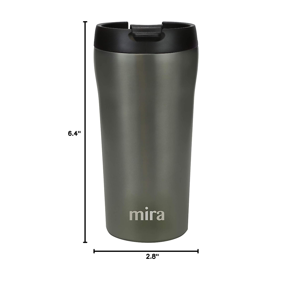 MIRA 12 oz Stainless Steel Insulated Travel Mug for Coffee & Tea - Vacuum Insulated Car Tumbler Cup with Spill Proof Twist On Flip Lid - Thermos Keeps Drinks Steaming Hot or Ice Cold - Gray Satin