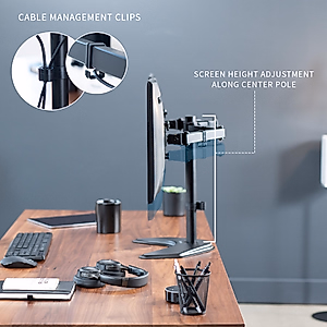 VIVO STAND-V002F Dual LED LCD Monitor Free-Standing Desk Stand for 2 Screens up to 27 Inch Heavy-Duty Fully Adjustable Arms with Max VESA 100x100mm