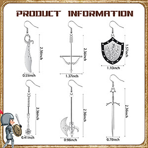 Fabbay 6 Pairs Gothic Earrings Gothic Jewelry Medieval Renaissance Dangle Earrings Sword Earrings Vampire Earrings Gothic Dangle Earrings Skull Axe Gothic Dagger Goth Earrings for Women, 6 Styles