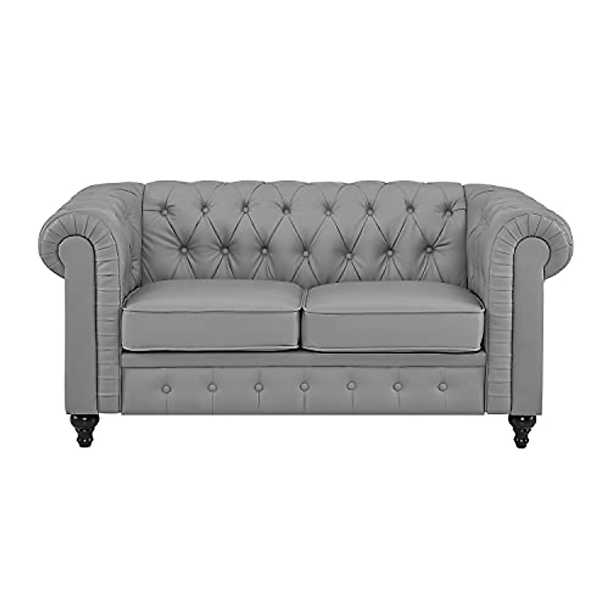 Naomi Home Emery Chesterfield Loveseat, Luxurious Comfort for Cozy Living Rooms, Mid-Century Modern Couch, Elegance & Serenity, 2-Seater Loveseat Couch for Small Space, Gray, PU Leather