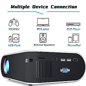 AMEELA Projector, 2023 Upgraded Mini Projector, 8500 lumens Multimedia Home Theater Video Projector, Compatible with Full HD 1080P HDMI, USB, VGA, AV, Smartphone, Pad, TV Box, Laptop
