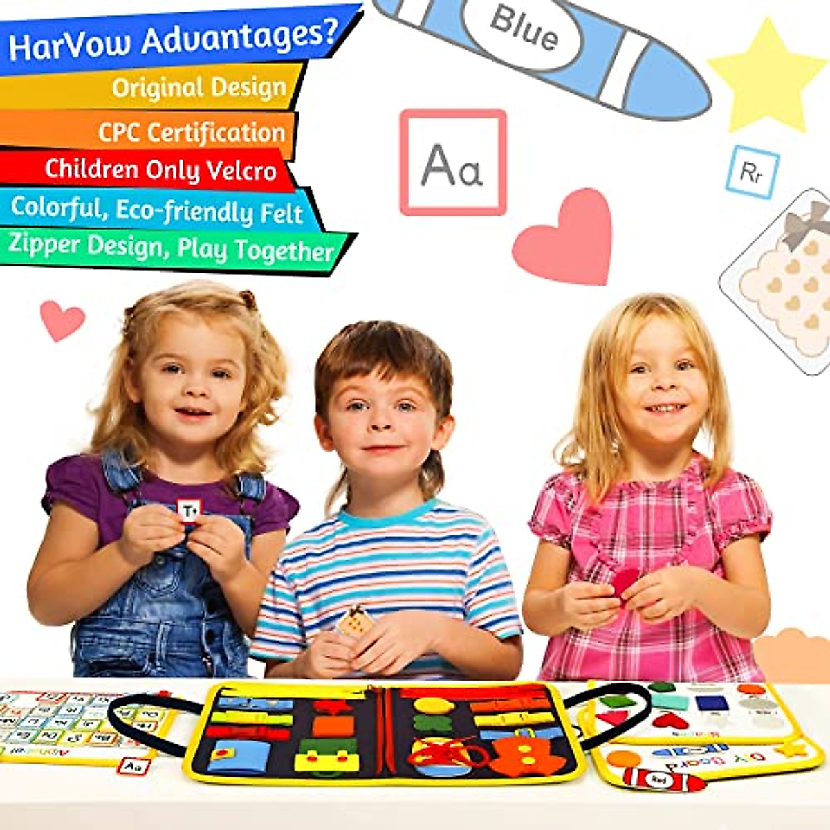 HarVow Felt Montessori Busy Books for Toddlers, Busy Boards Multiple Themes, Portable Autism Toys can Zipper Removable, Easy Reusable for Preschool Sensory Busy Activities Learning Toy