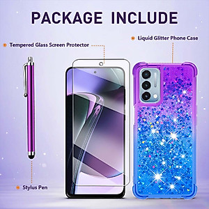 CAIYUNL for OnePlus Nord N200 5G Case with Tempered Glass Screen Protector,Glitter Bling Flowing Liquid Sparkle Soft TPU Shockproof Protective Case Women Girls for OnePlus Nord N200 5G - Purple Blue