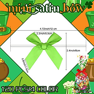 120 Pcs St. Patrick's Day Twist Bow Satin Twist Tie Bows Fabric Bows for Crafts Polyester Craft Bows Decorating Ribbon Bows Gift Wrap Bows for DIY Gift Wrapping, Light Green, Dark Green, White, Orange