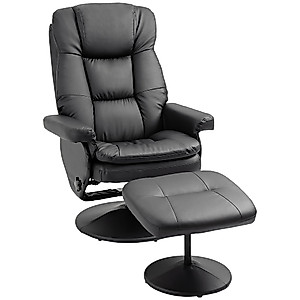 HOMCOM Swivel Recliner with Ottoman, PU Leather Reclining Chair with Ottoman, Upholstered Recliner and Footrest with Wrapped Base for Living Room, Bedroom and Home Office, Black