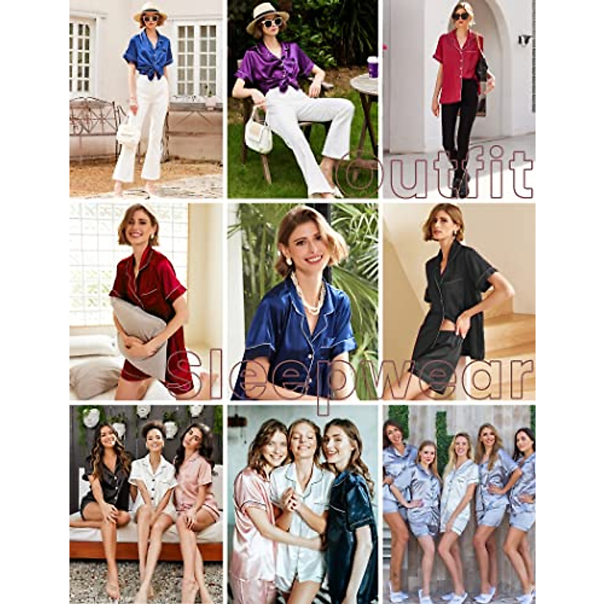 Ekouaer Women's Silk Satin Pajama Set Button Down Sleepwear with Shorts Set 2 Piece Lounge Set (Black,M)