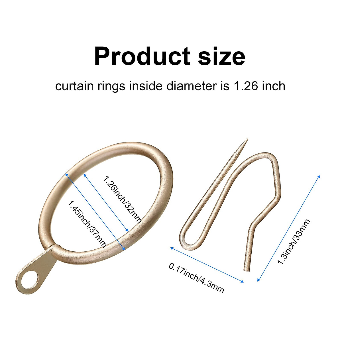 Qunclay 100 Set 1.26 Inch Metal Curtain Rings with Eyelets Curtain Hooks for Drapes and Metal Drapery Pin Drapery Hooks for Window Door Shower Bathroom Rings (Champagne)