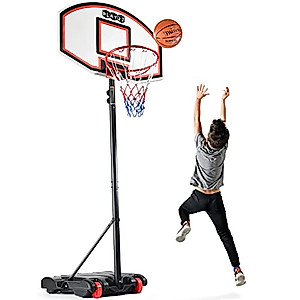 Play22 Kids Adjustable Basketball Hoop Height 5-7 FT - Portable Basketball Hoop for Kids Teenagers Youth and Adults with Stand & Backboard Wheels Fillable Base - Basketball Goals Indoor Outdoor Play