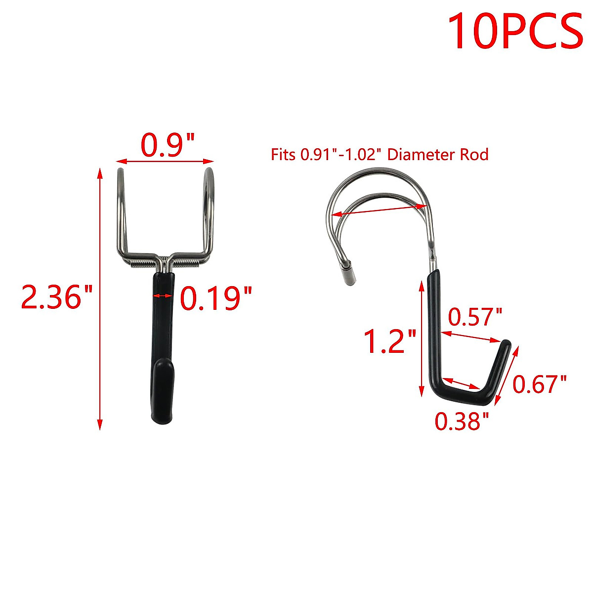 MY MIRONEY 10PCS Over Rod Hook Stainless Steel Over Rod Rail Towel Holder Vinyl Coated Shower Hooks for Rack Shelf Closet Hooks, Fits 0.91"-1.02" Diameter Rod