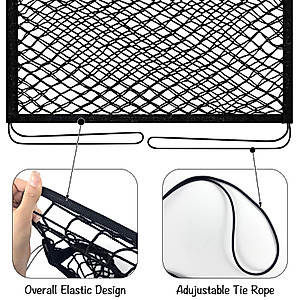 Stuffed Animal Net, Bedside Stuffed Animal Storage Net, Storage Net with Tether for Stuffed Animal Toys, Elastic Bedside Stuffed Animals Net or Hammock with Tether, Expand to 35 Inch 90cm (Black)