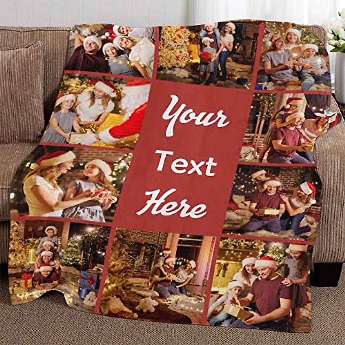 Personalized Blanket with Photo Text Custom Throw Blanket Using My Own Pictures for Christmas Family Mom Dad Dog Sisters Friends Besties Grandma Wife 10 Photo