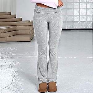 ECHOINE Women's Low Rise Sweatpants Flare Bootcut Yoga Pants Casual Y2K Basic Solid Wide Leg Bell Bottom Leggings Light Grey XS