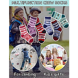 EBMORE Kids Wool Socks for Boys Toddlers Girls Warm Winter Hiking Thick Cozy Thermal Boot Heavy Crew Christmas Gifts for Kids Stocking Stuffer Snow Soft Child Socks 6 Pairs (Snowflake,4-7 Y)