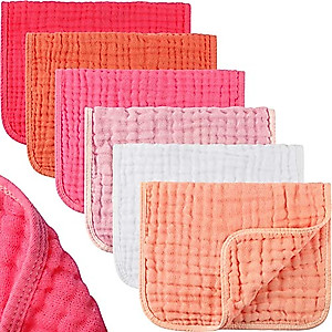 Hicarer 6 Pieces Large 20 x 10 Inch Muslin Burp Cloths Multi-Colors Muslin Washcloths Baby Burping Cloth Diapers 6 Absorbent Layers Muslin Face Towels for Baby (Pink Series)