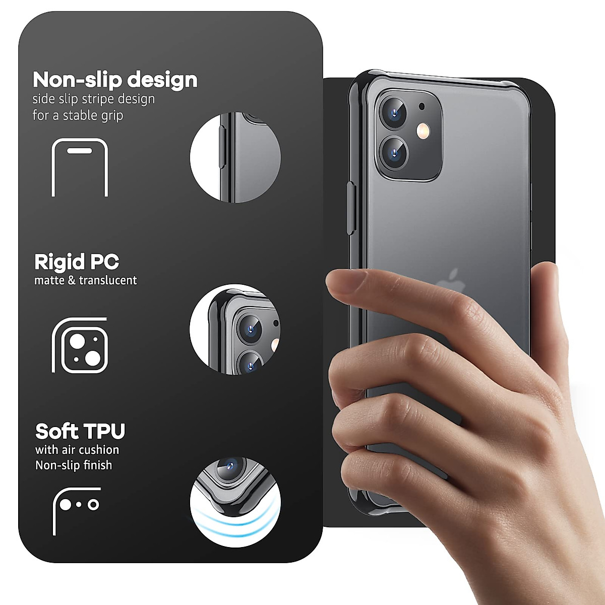 ORIbox for iPhone 11 Case Black,Translucent Matte case with Soft Edges, Lightweight,iPhone 11 Phone Black Case for Women Men Girls Boys Kids