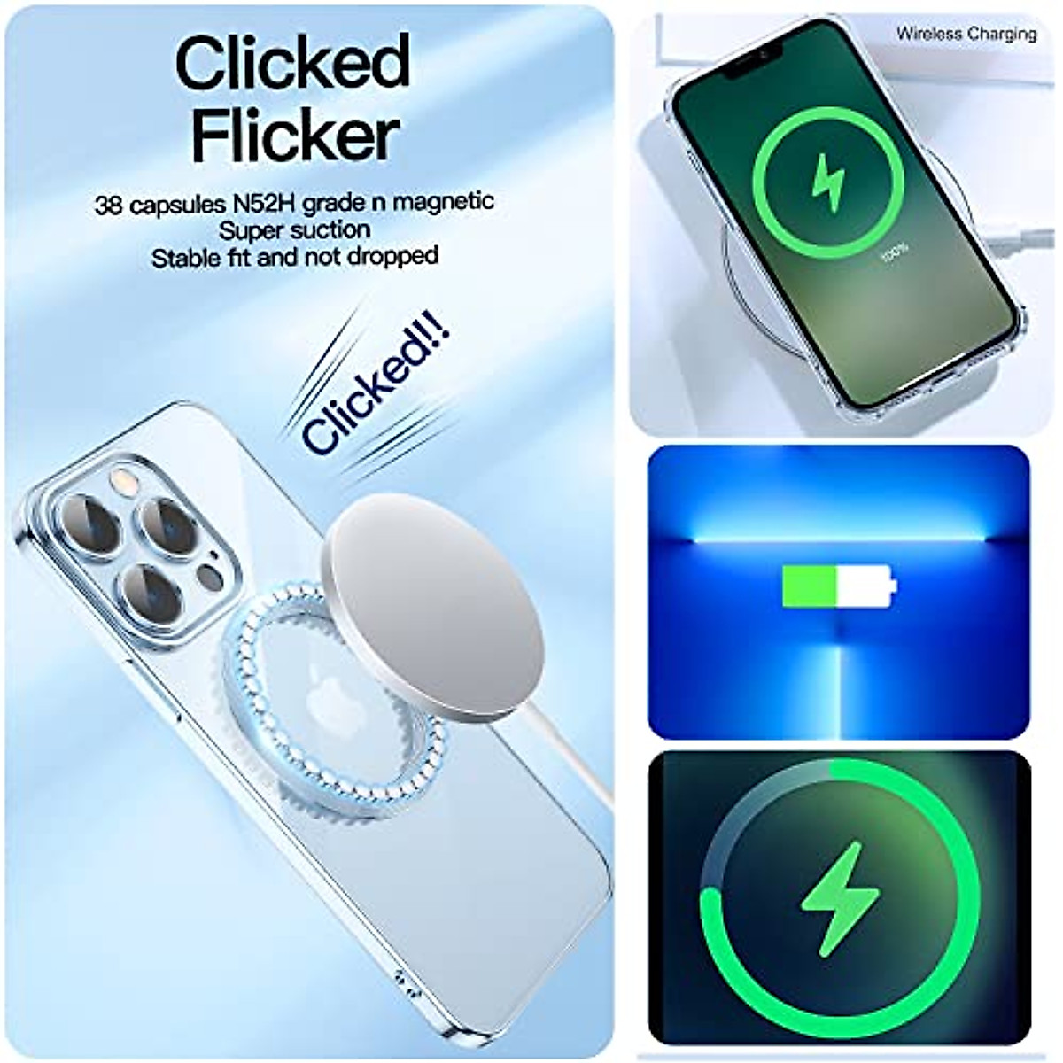 MGQILING Compatible with iPhone 13 Pro Max Magnetic Glitter Case, Luxury Plating Cute Bling Clear Phone Case, Compatible with MagSafe for Women Girls with Camera Protector Back Cover - Gold