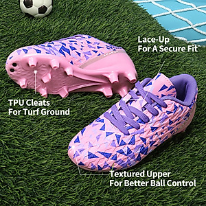 DREAM PAIRS Boys Girls Soccer Cleats Youth Firm Groud Athletic Outdoor Trainning Football Shoes for Little/Big Kid,Size 2 Little Kid,Pink/Purple,HZ19003K