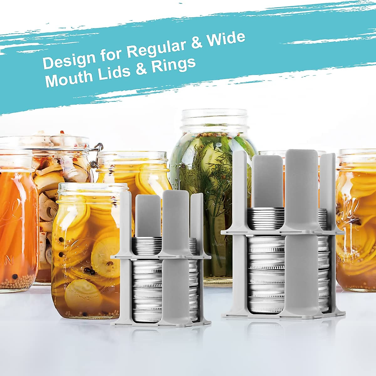 AIEVE Mason Jar Lid Organizer, 4 Pack Canning Lid Storage Rack for Storing Wide & Regular Mouth Lids and Rings