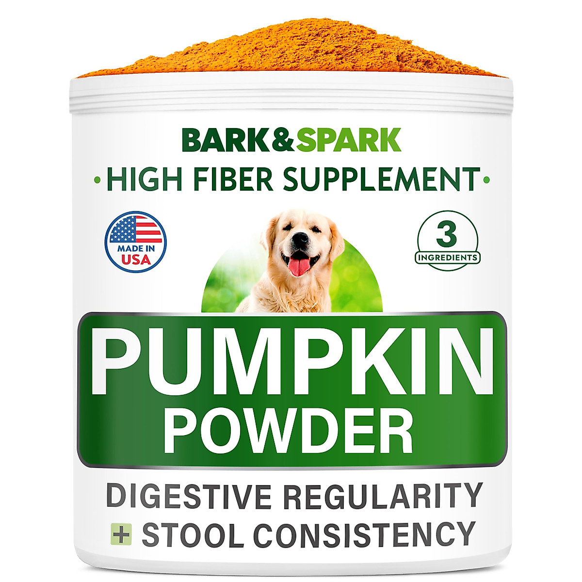 BARK&SPARK Pumpkin for Dogs - Pumpkin Fruit and Seed Powder - Powdered Fiber Supplement and Stool Softener - Improve Digestion - Made in USA - 8oz